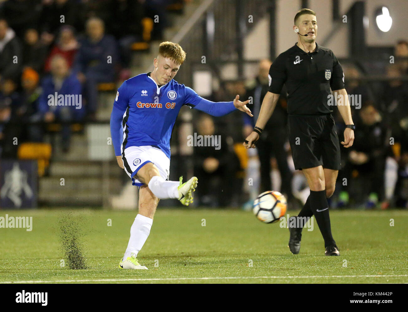 Rochdale's Callum Camps scores his sides second goal from a free kick ...