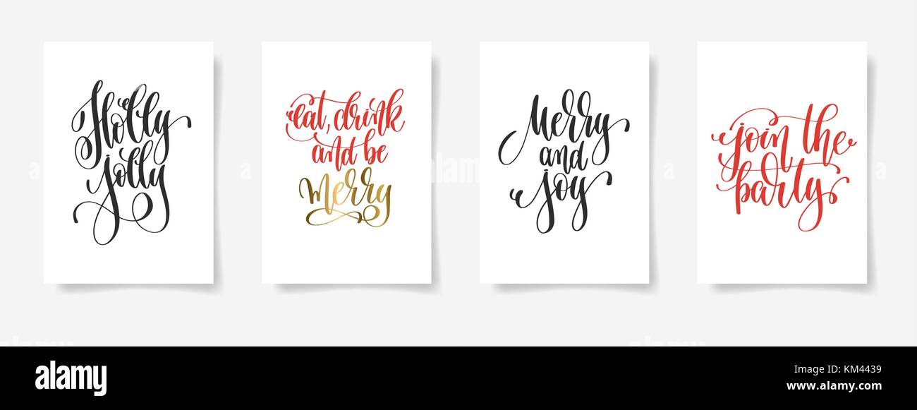 set of 4 hand lettering vector posters on a white sheet of paper Stock ...