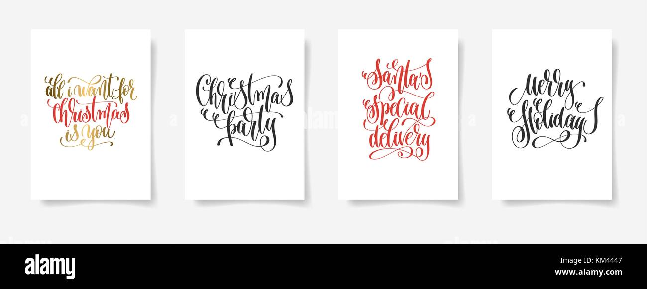 set of 4 hand lettering vector posters on a white sheet of paper Stock ...