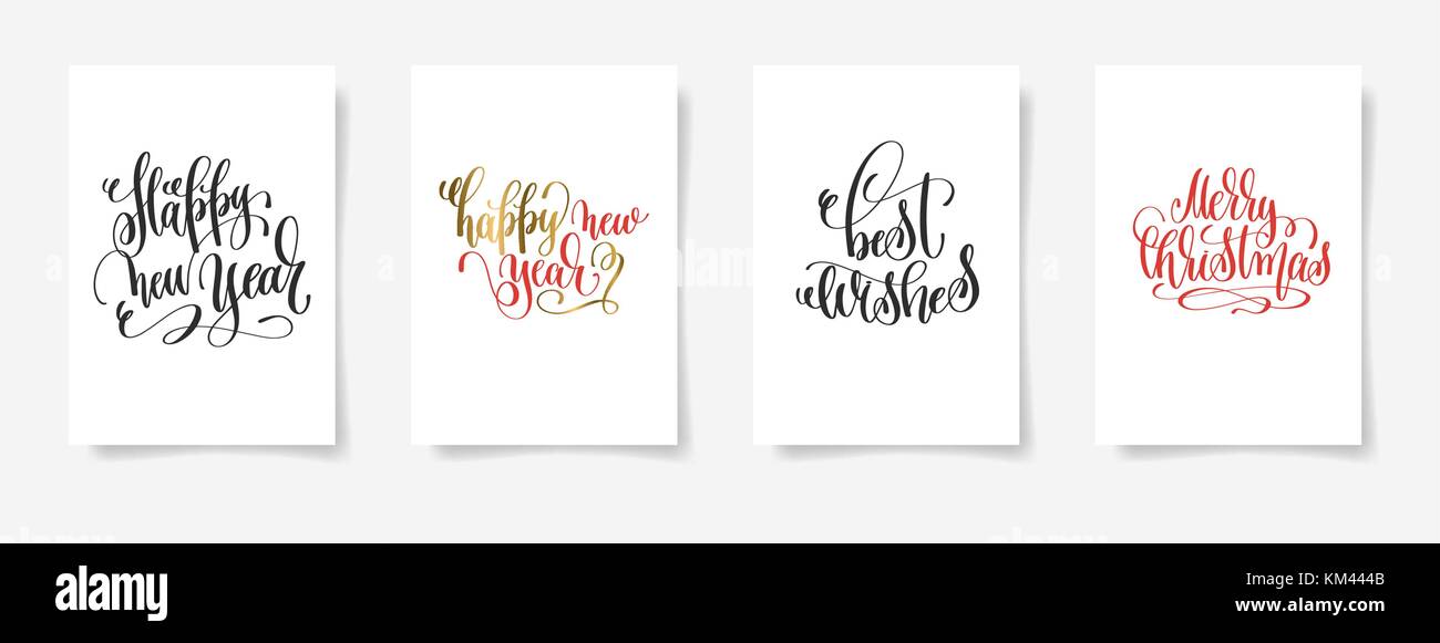 set of 4 hand lettering posters - happy new year Stock Vector Image ...