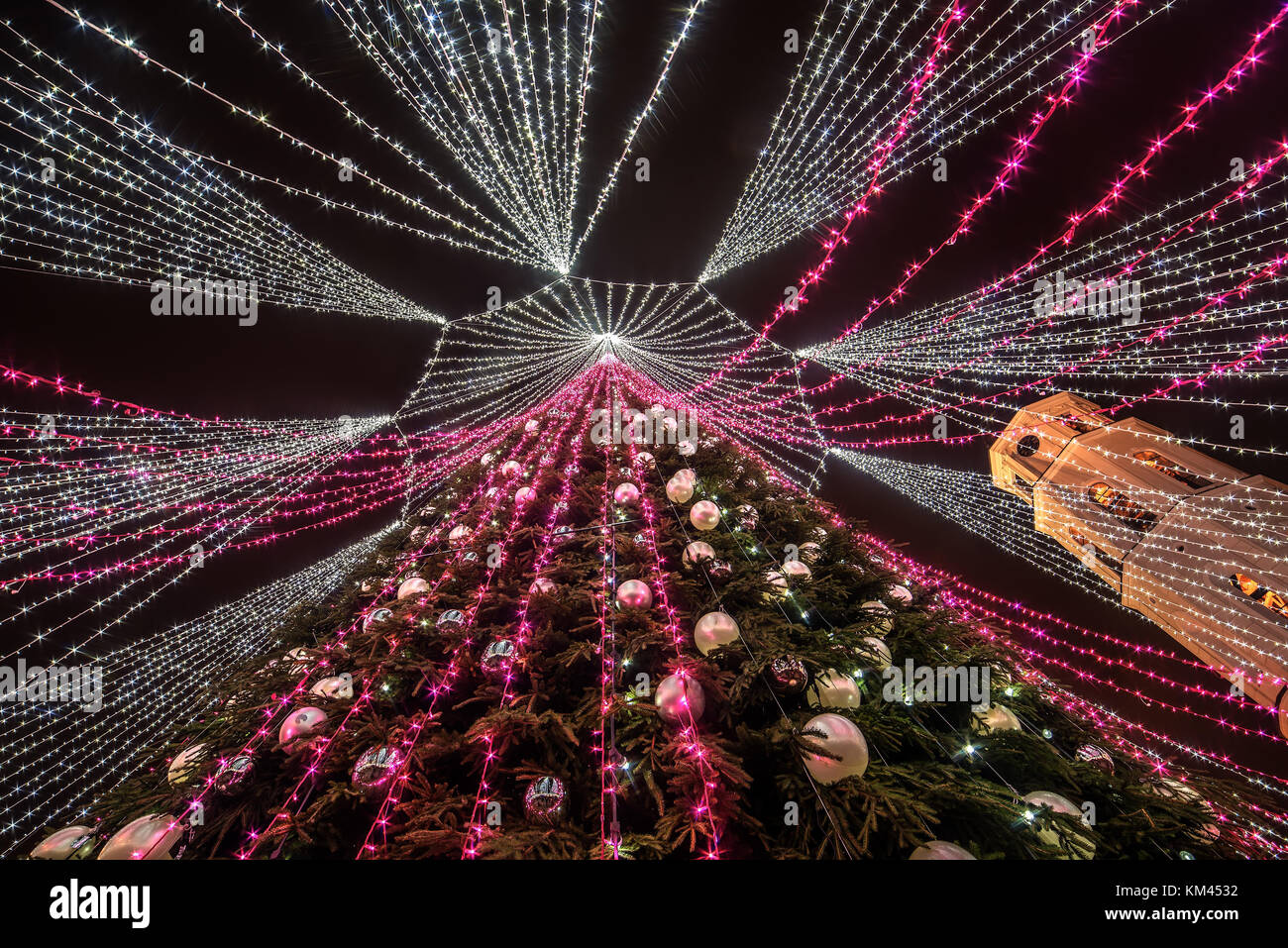 Vilnius, Lithuania: Christmas tree in Cathedral Square Stock Photo - Alamy