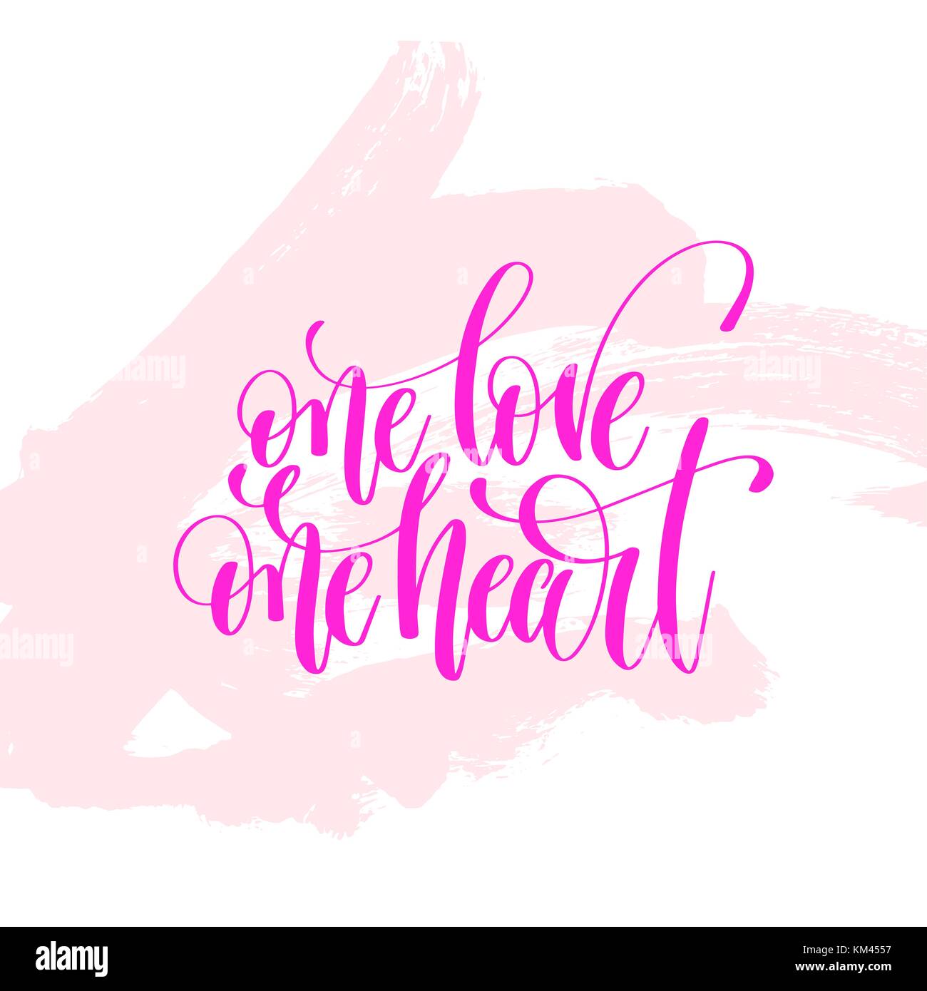 one love one heart - hand lettering poster on pink brush stroke Stock ...