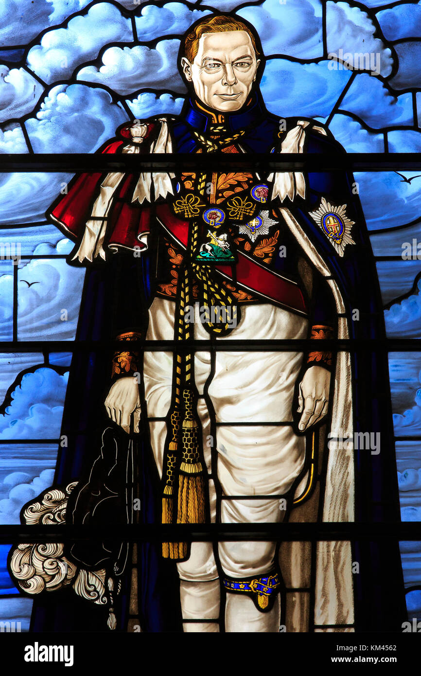 Detail of a stained glass window portraying King George VI (1895-1952 ...