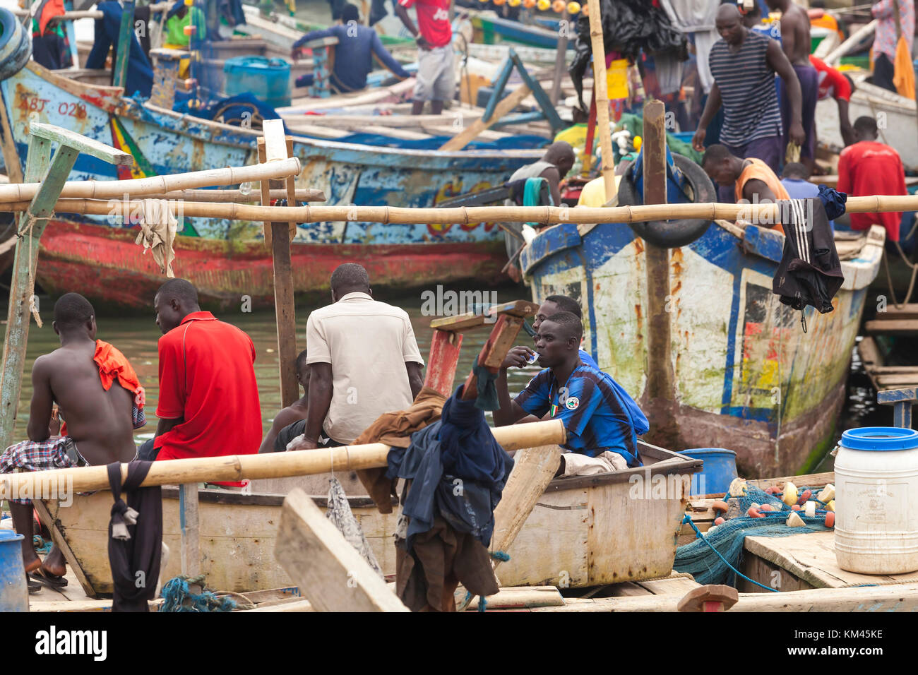 Fishing boats at Elmina harbour, Ghana, Africa Stock Photo - Alamy