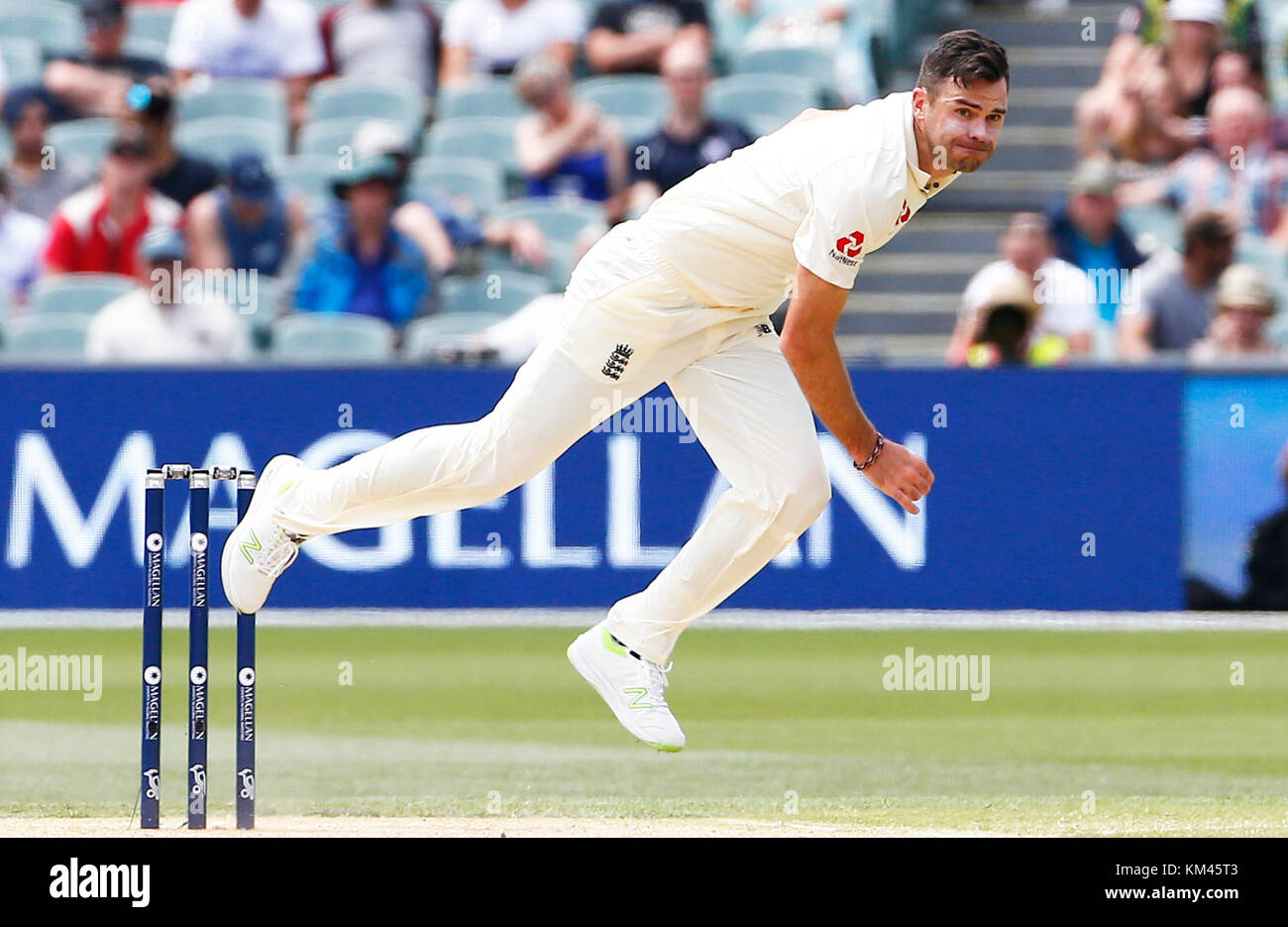 England's James Anderson bowls during day four of the Ashes Test match ...