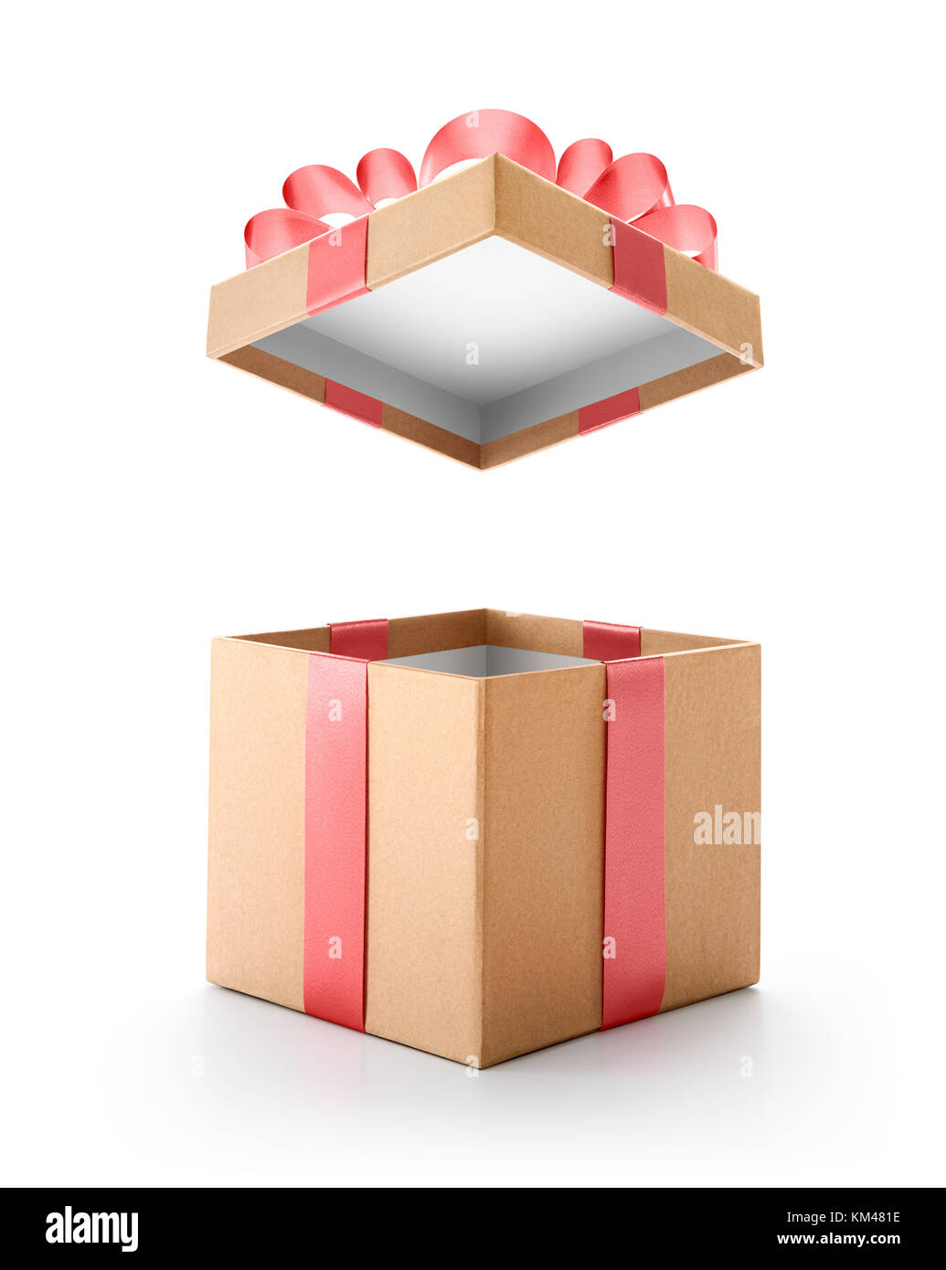Brown open gift box with red bow isolated on white background Stock ...