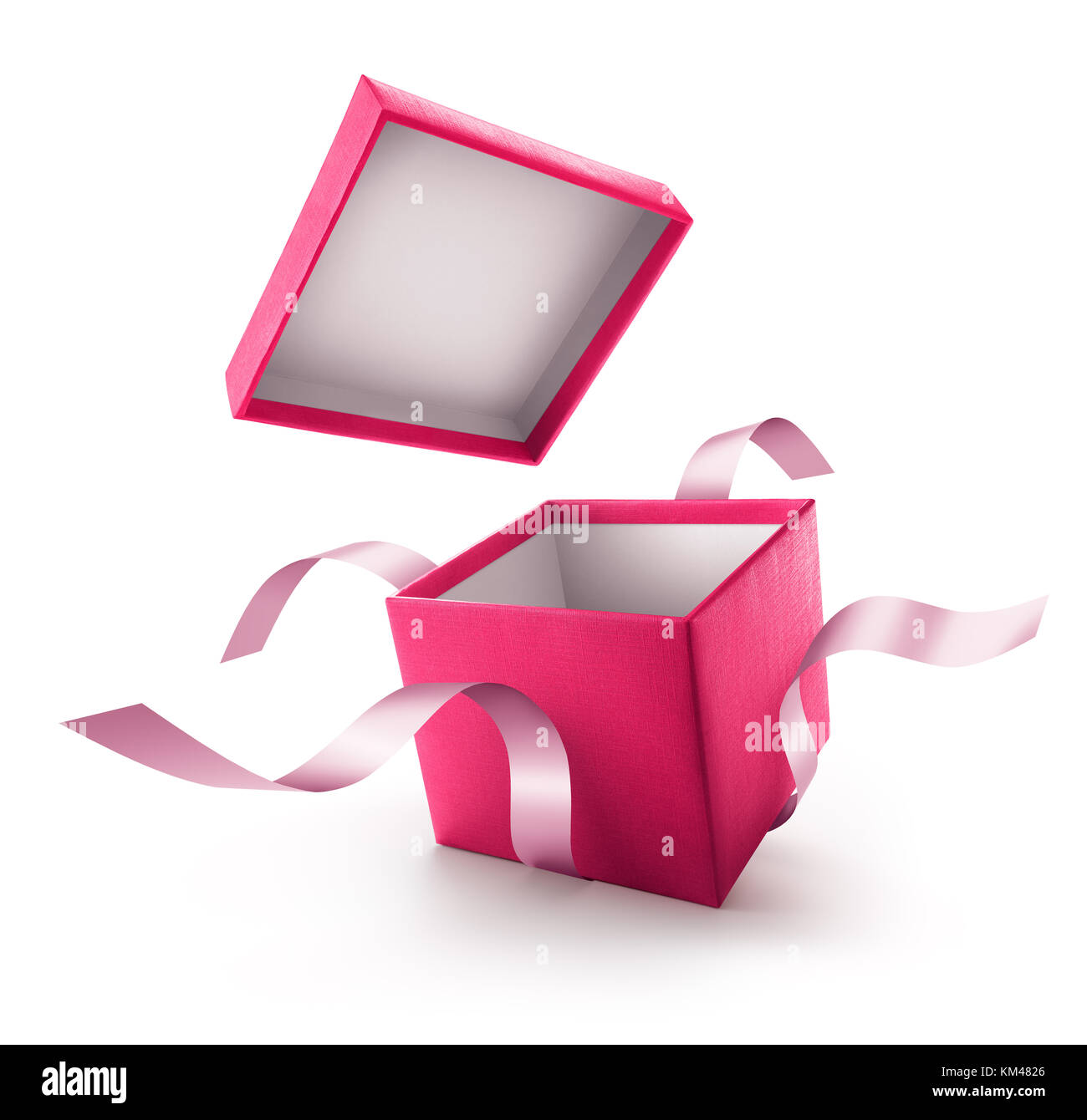 Pink open gift box with ribbon isolated on white background Stock Photo ...