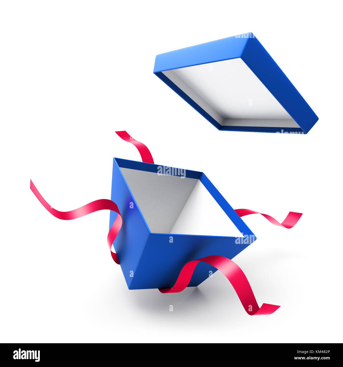 Blue open gift box with ribbon isolated on white background Stock Photo ...