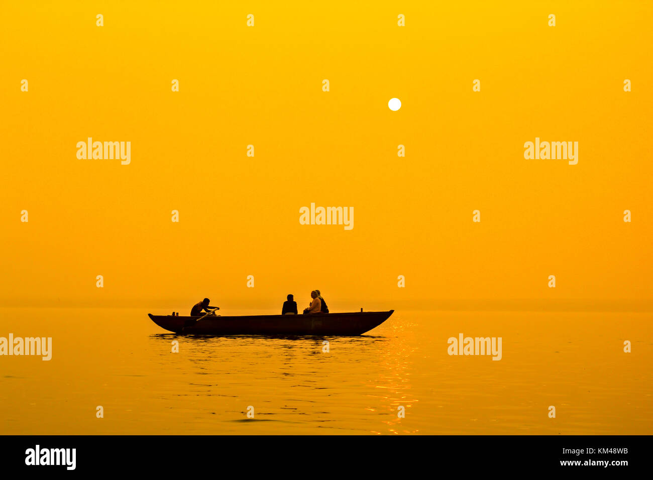 people touring the river ganges on boat, banaras, kashi, India Stock ...