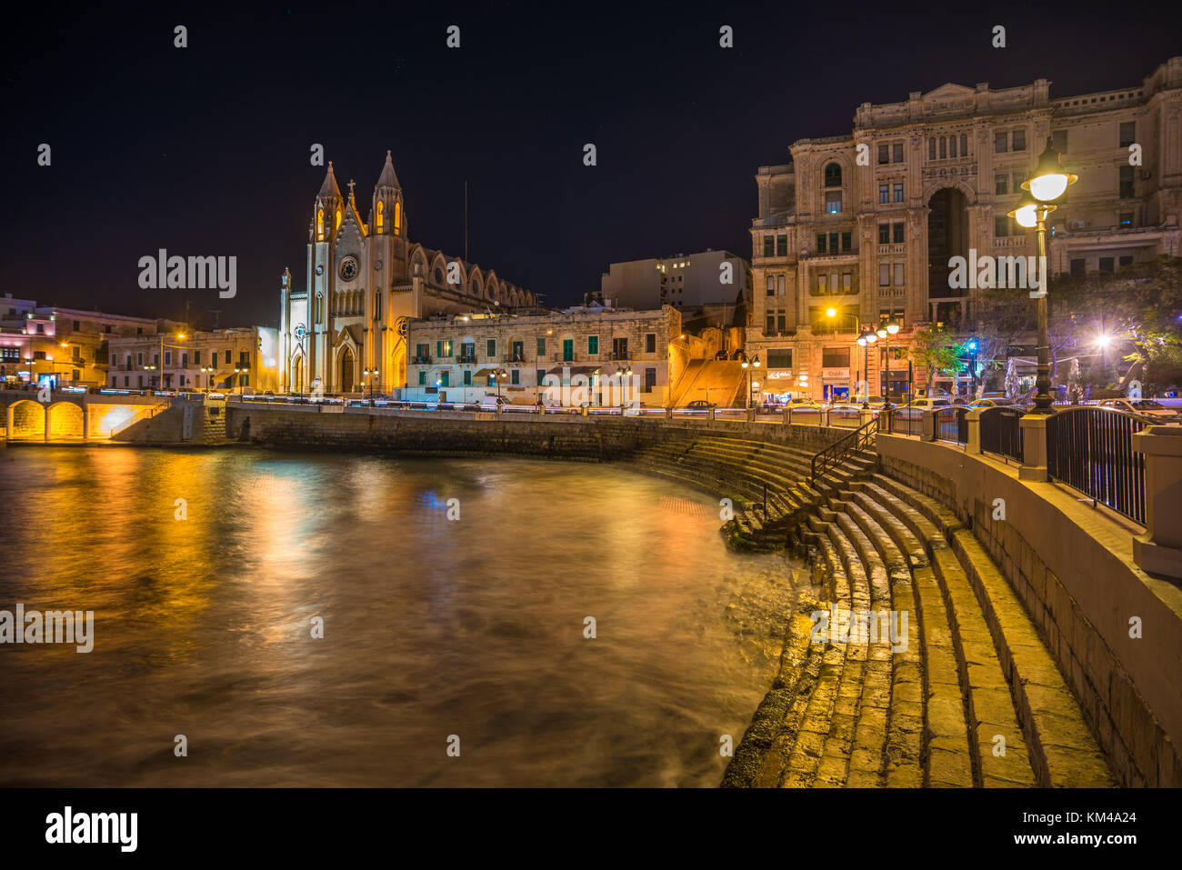 Church of Our Lady of Mount Carmel and Balluta Bay, Malta Stock Photo ...