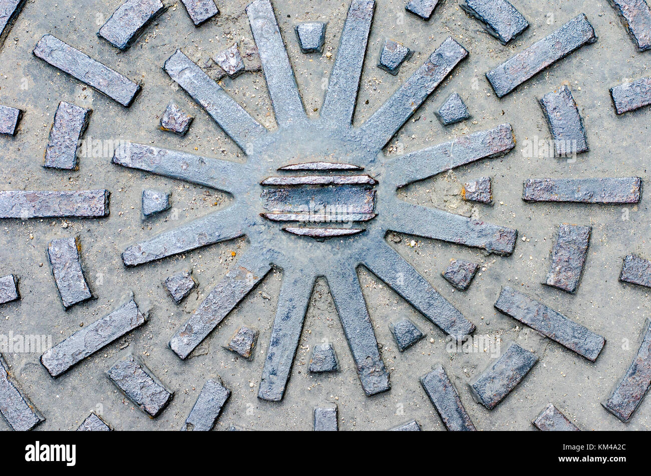 Rustic grunge manhole cover texture background Stock Photo - Alamy