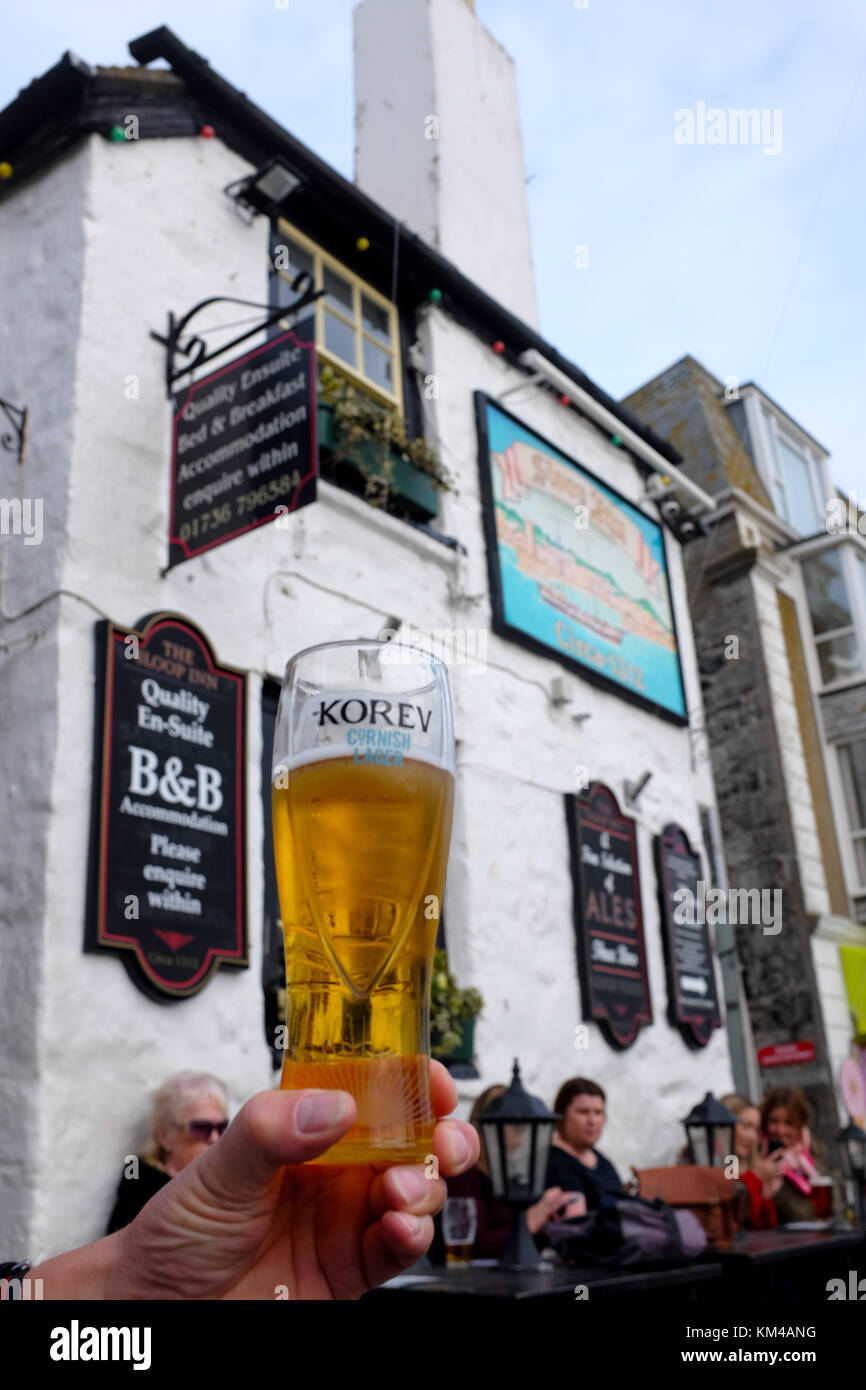 Korev Cornish lager beer at The Sloop inn St Ives Cornwall UK Stock ...