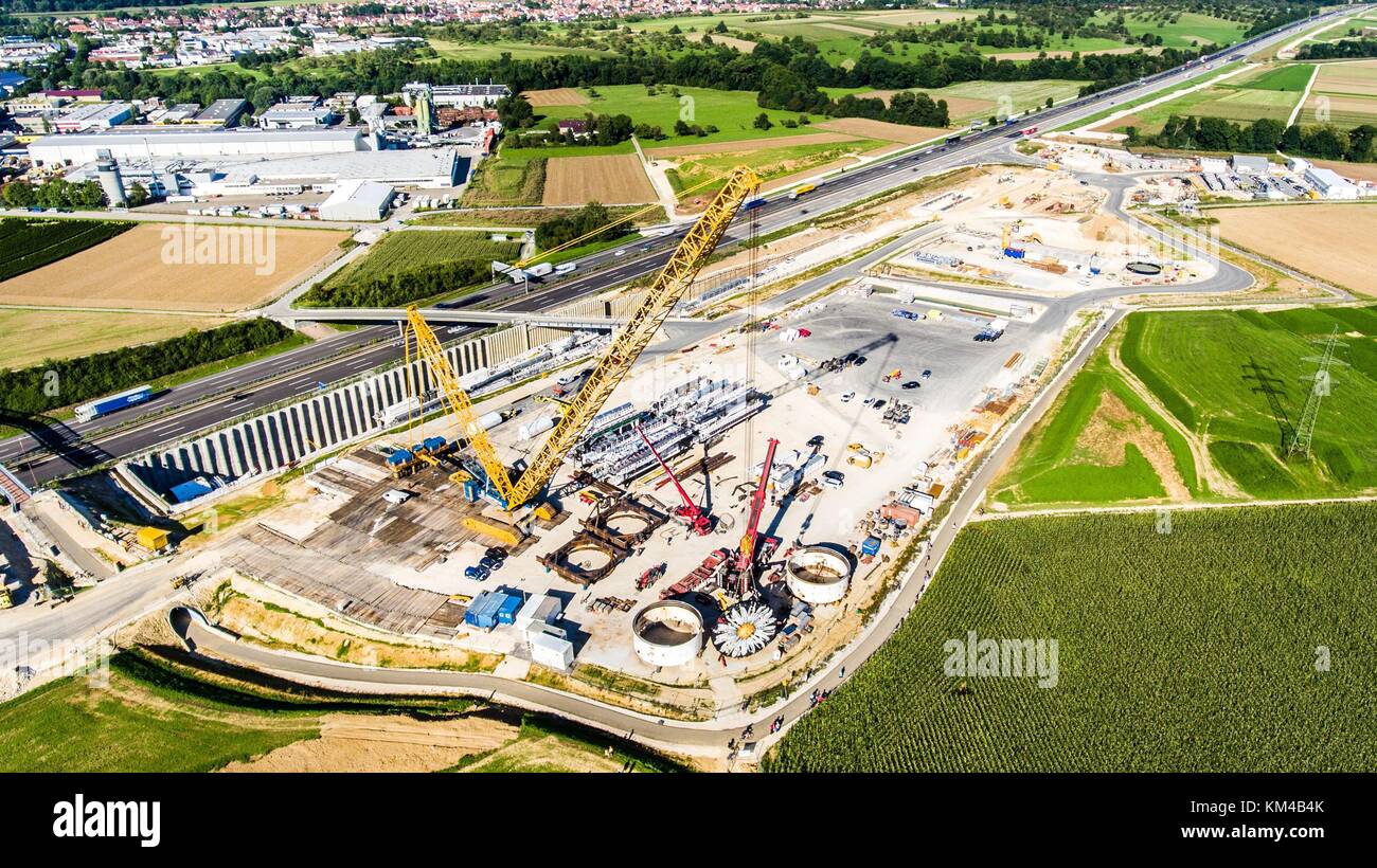 Birds eye view: construction site with 1200 tons weight Terex Demag CC ...