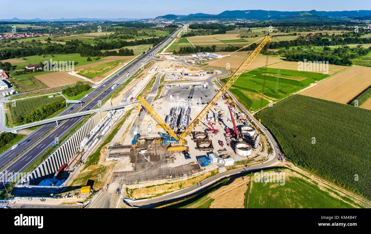 Birds eye view: construction site with 1200 tons weight Terex Demag CC ...