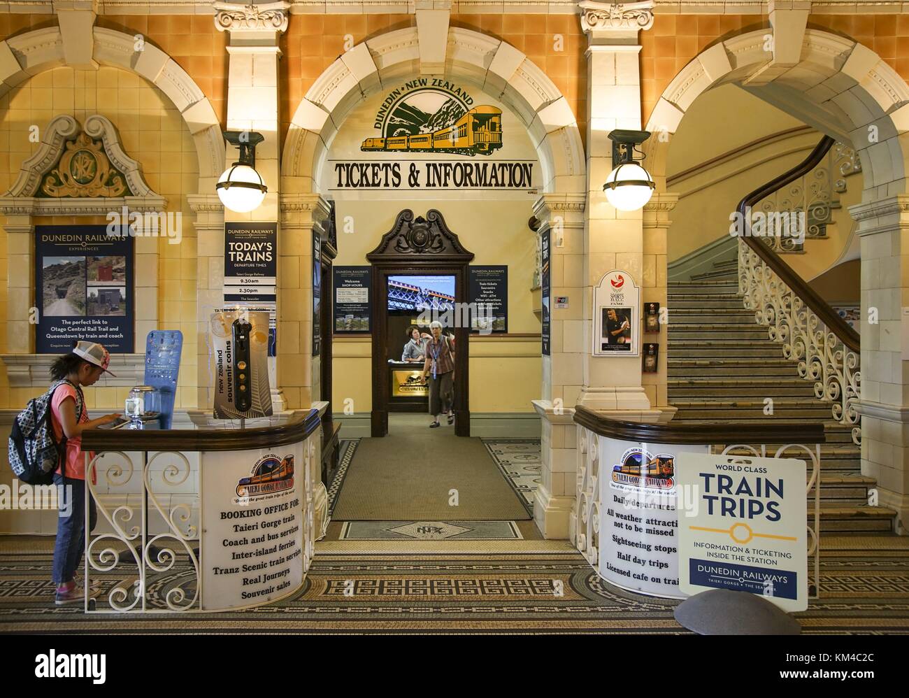 The old train station of Dunedin on the South Island of New Zealand is ...