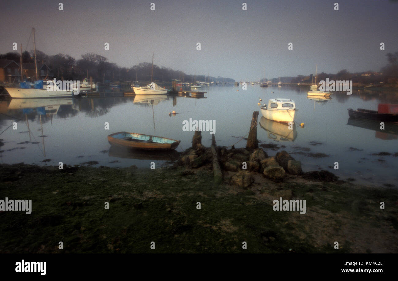 misty morning at Wootton Creek, Isle of Wight, Hampshire, England Stock ...