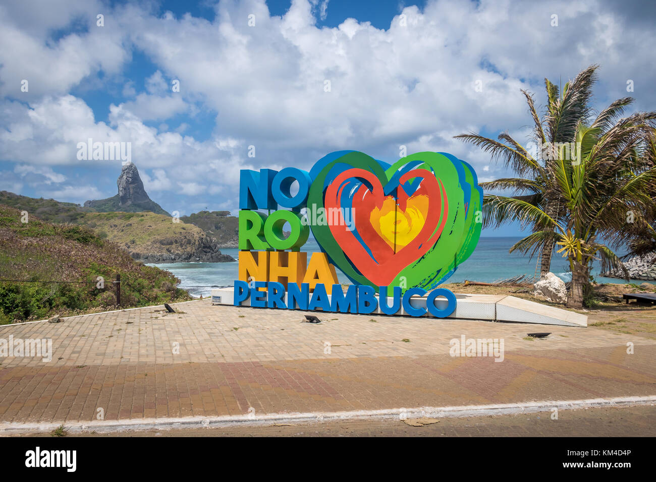 Fernando de Noronha Sign with Morro do Pico on background - Fernando de ...