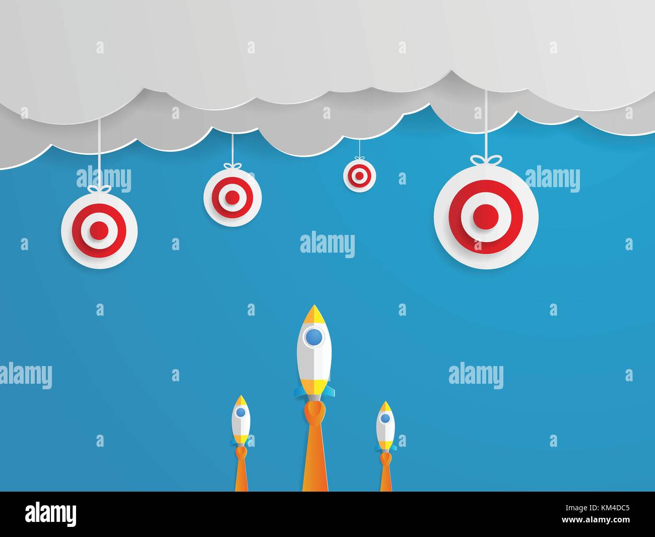 illustration of rocket launch to target on cloud concept of business ...