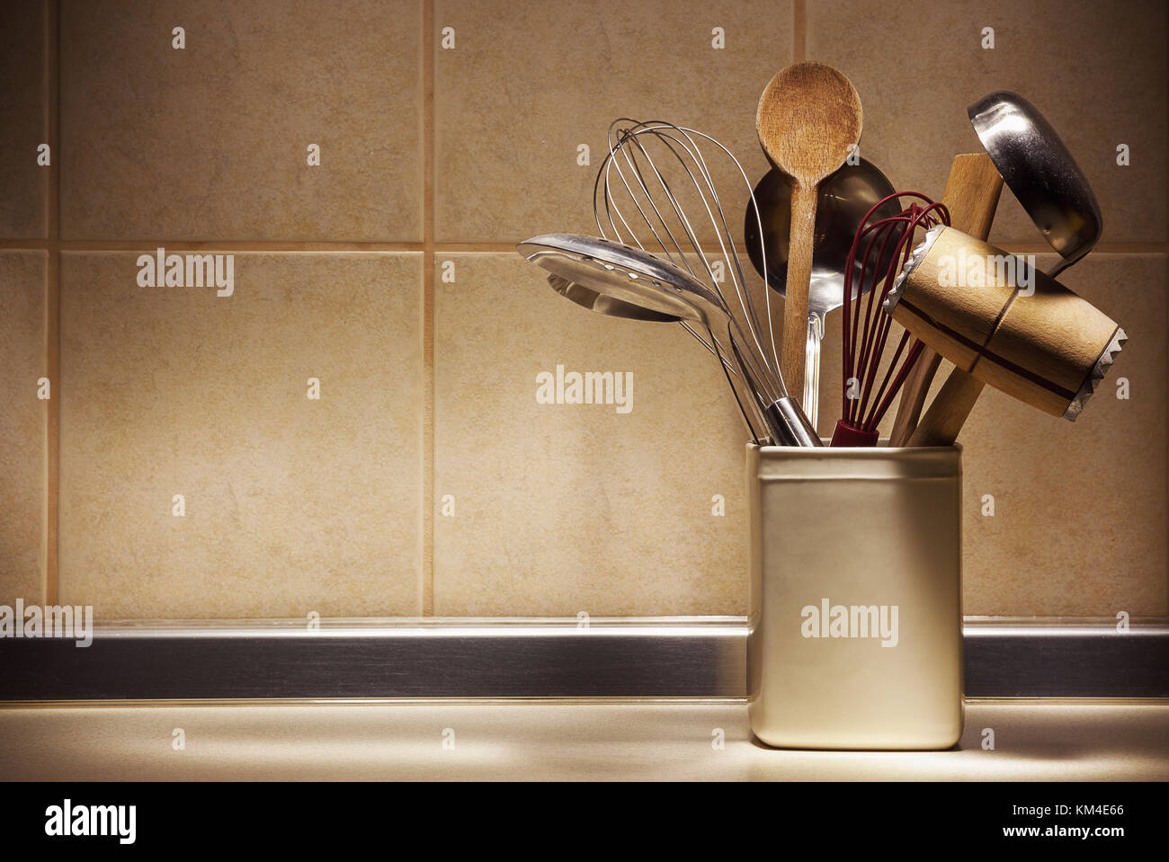 Various kitchen utensils for preparing food, closeup view Stock Photo ...