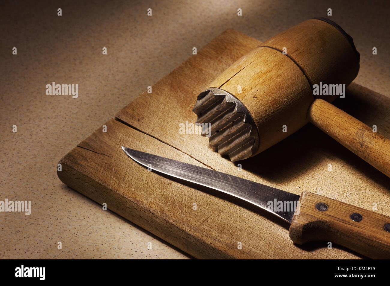 Closeup view of wooden utensils for preparing meat Stock Photo - Alamy