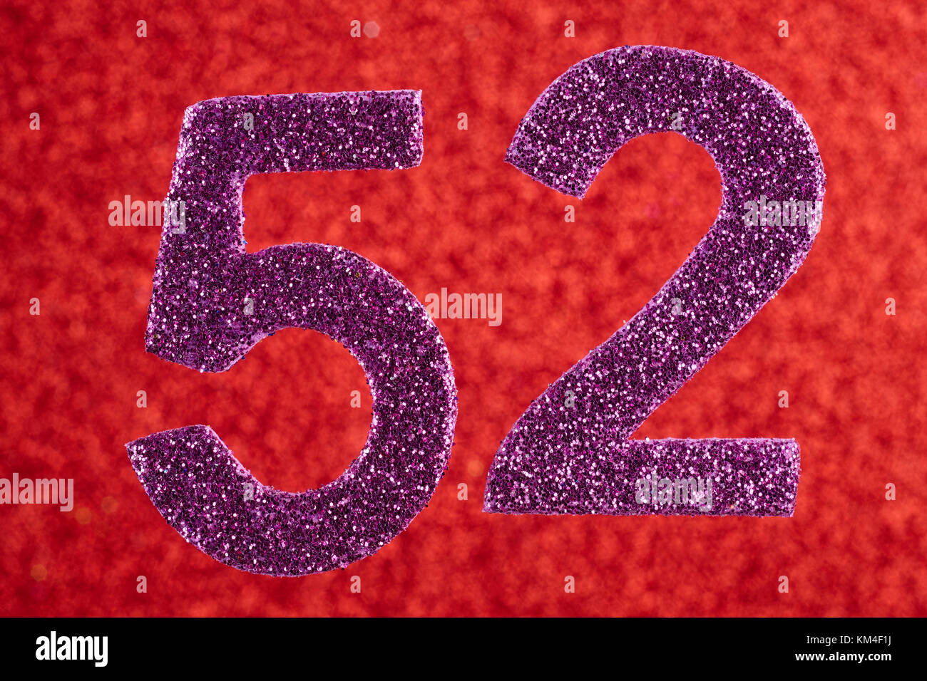 Number fifty-two purple over a red background. Anniversary. Horizontal ...