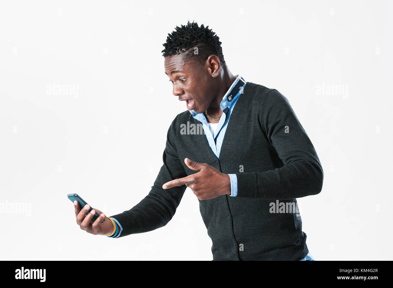 Young african man with Cell Phone Stock Photo - Alamy