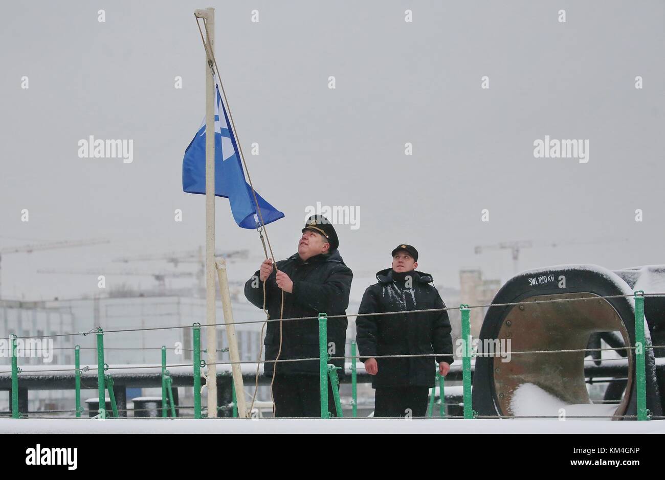 November 30, 2017. - Russia, Saint Petersburg. - Flag-raising ceremony ...