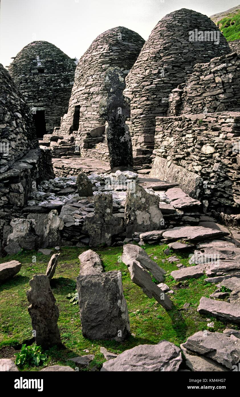 Ancient Celtic monastic settlement at top of island of Skellig Michael ...