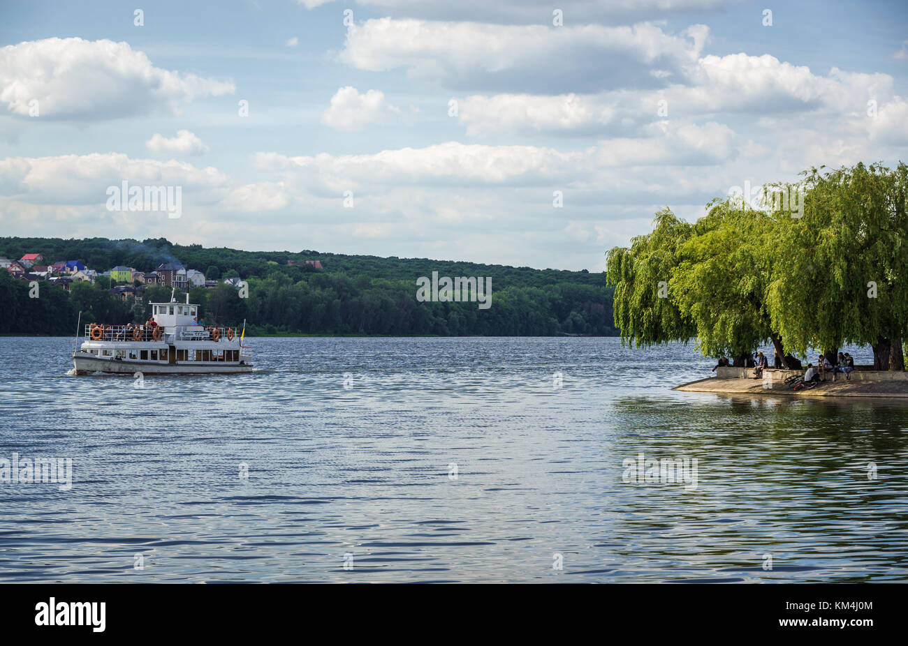 Tourist ship on Ternopil Pond seen from Taras Shevchenko Park in ...