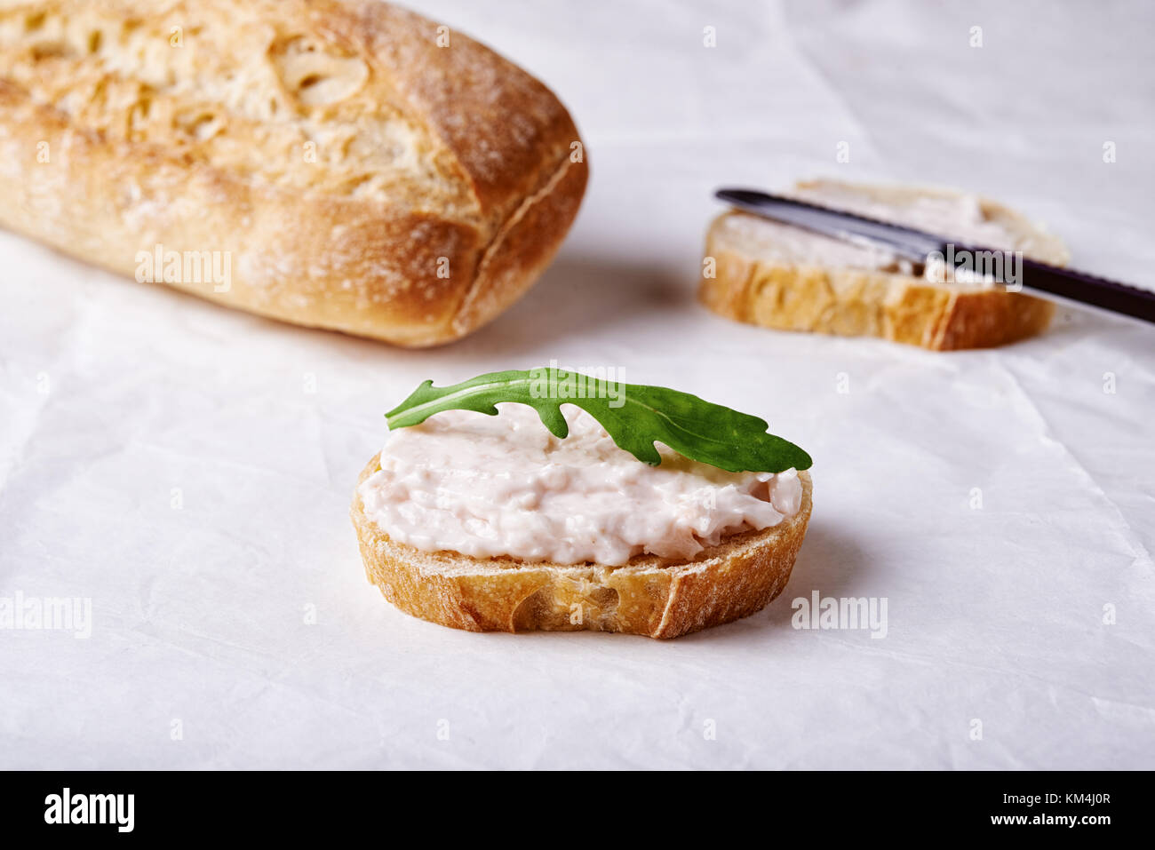 slices of bread with fish spread isolated on white background Stock ...