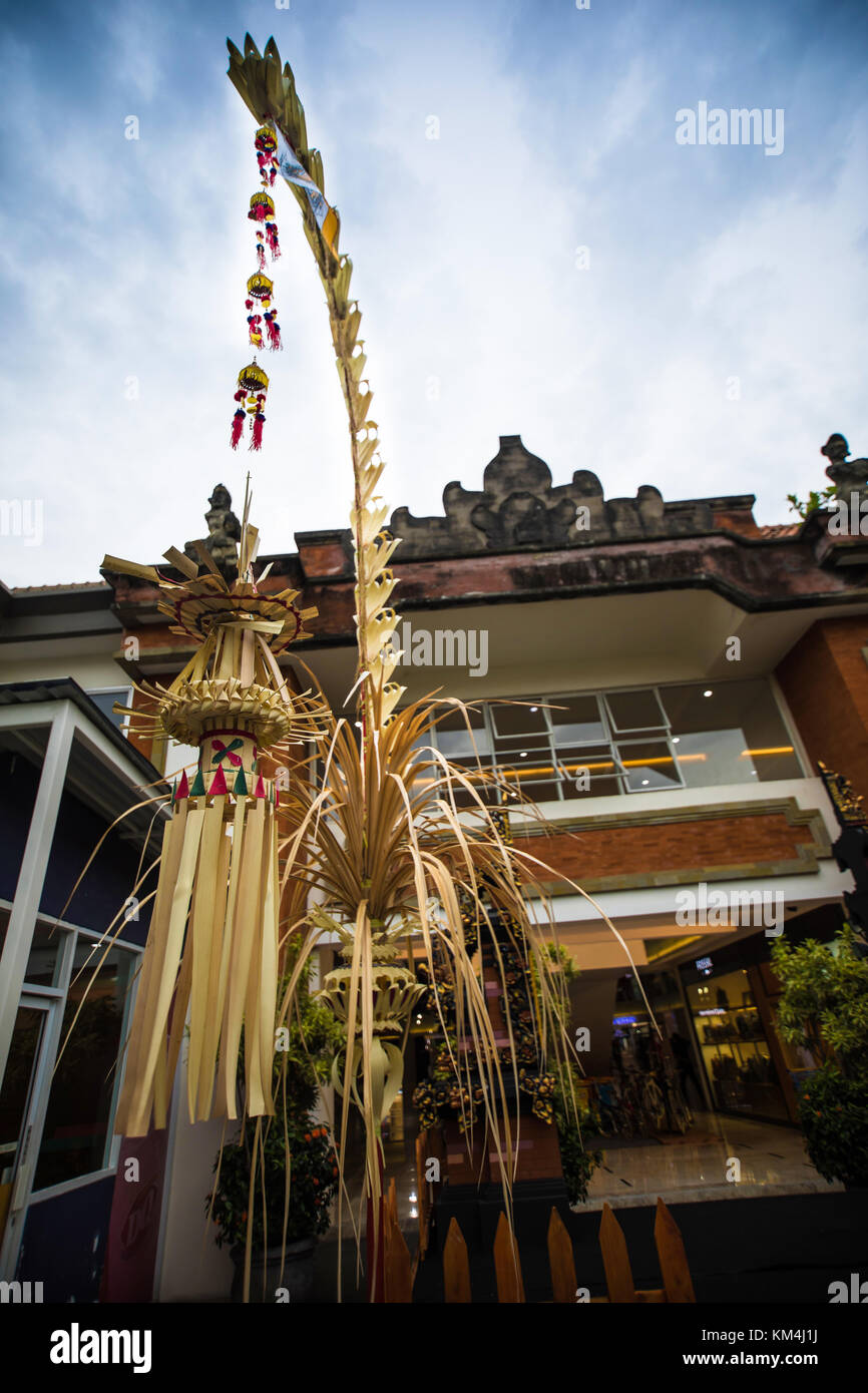 Traditional Bali Penjor, bamboo pole with decoration on people house in ...