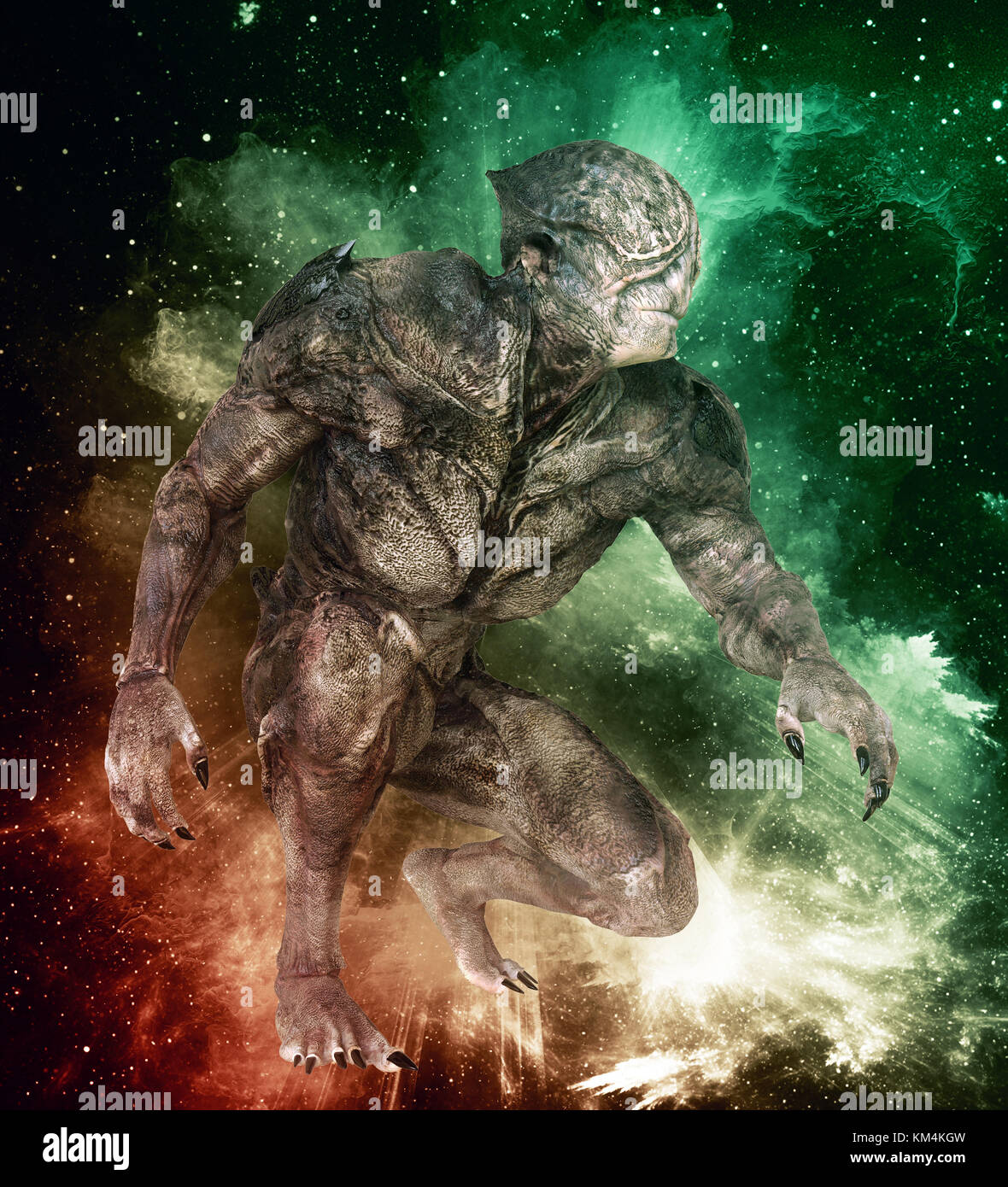 Alien monster on space background 3d illustration Stock Photo - Alamy