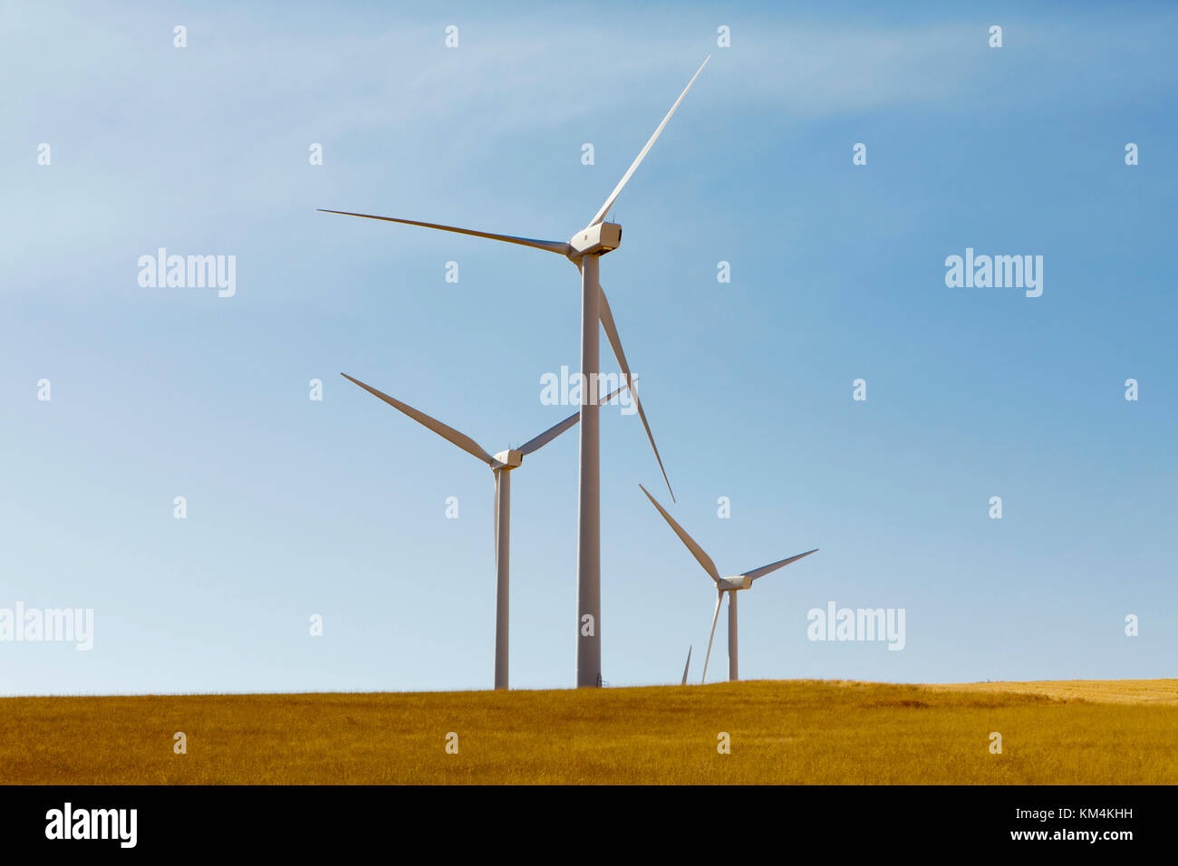 Tall wind turbines in open country farmland in Washington Stock Photo ...