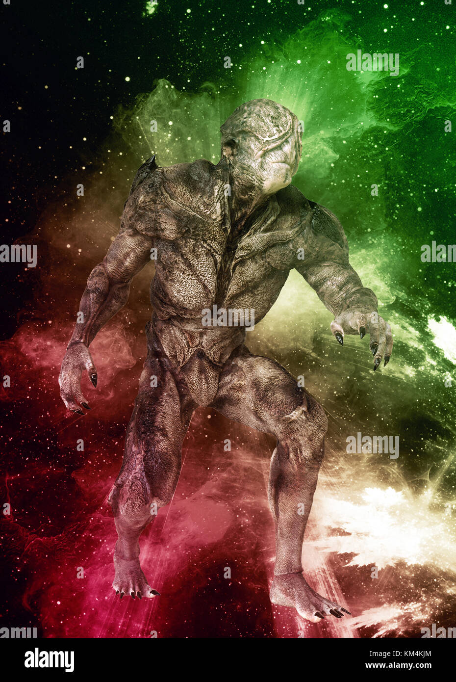 Alien monster on space background 3d illustration Stock Photo - Alamy