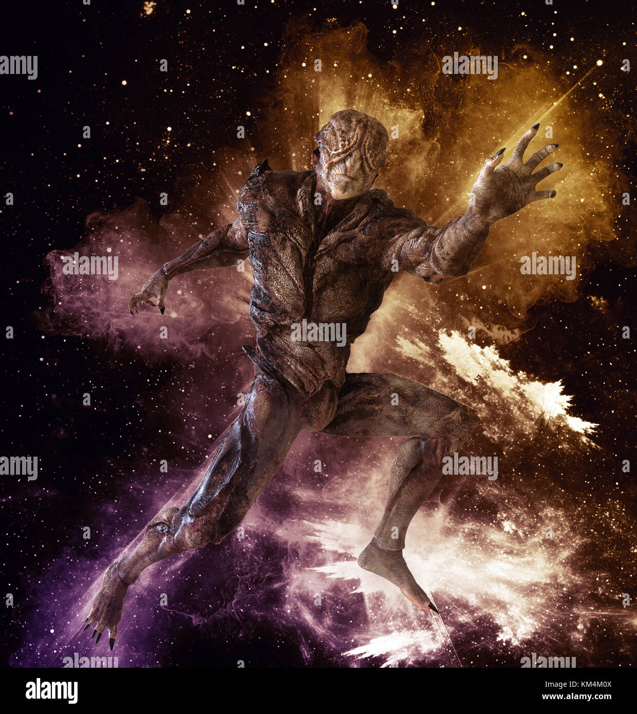 Alien monster on space background 3d illustration Stock Photo - Alamy