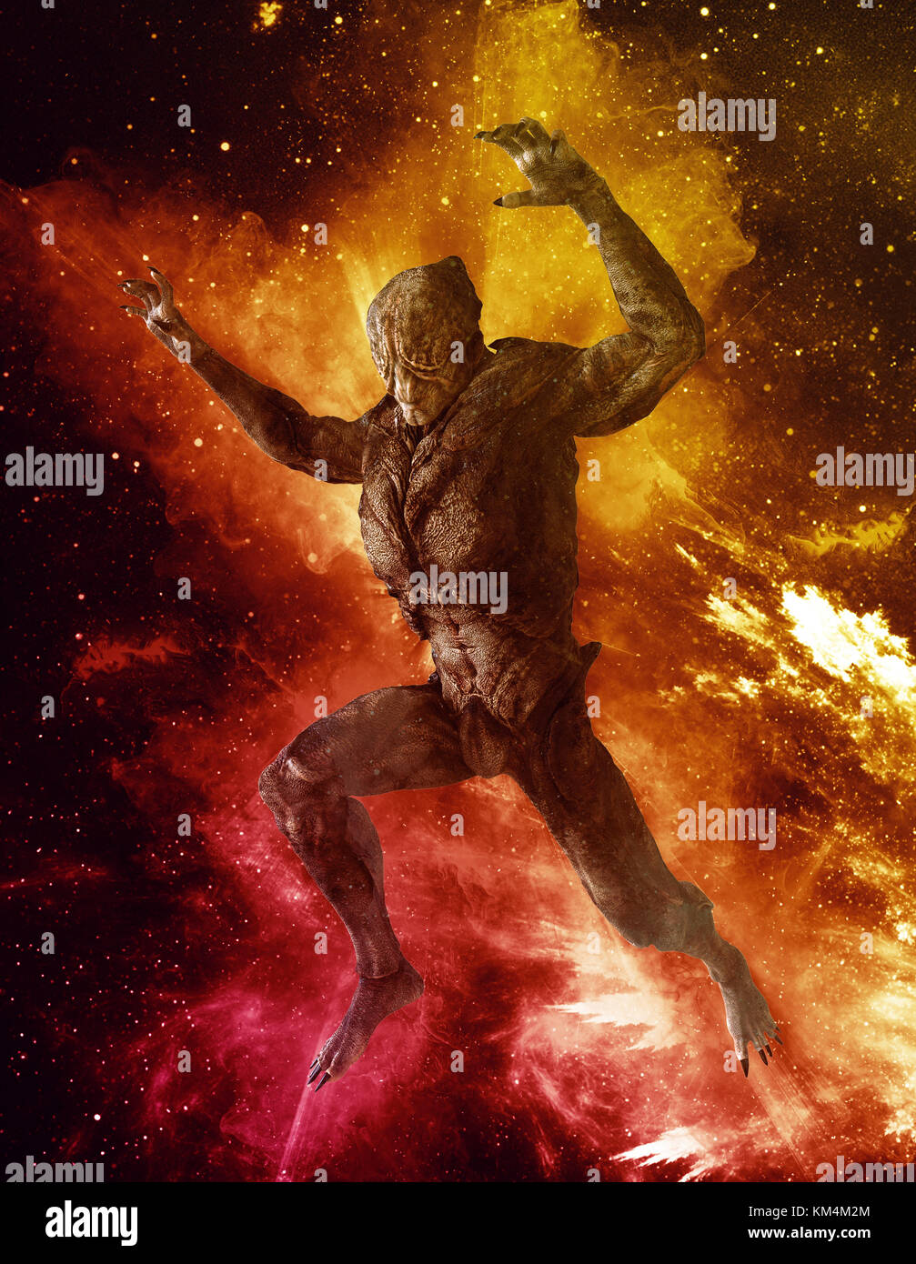 Alien monster on space background 3d illustration Stock Photo - Alamy