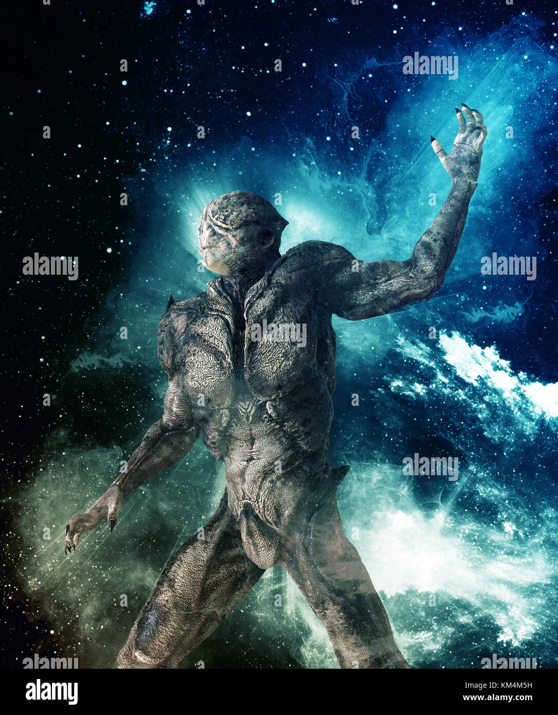 Alien monster on space background 3d illustration Stock Photo - Alamy