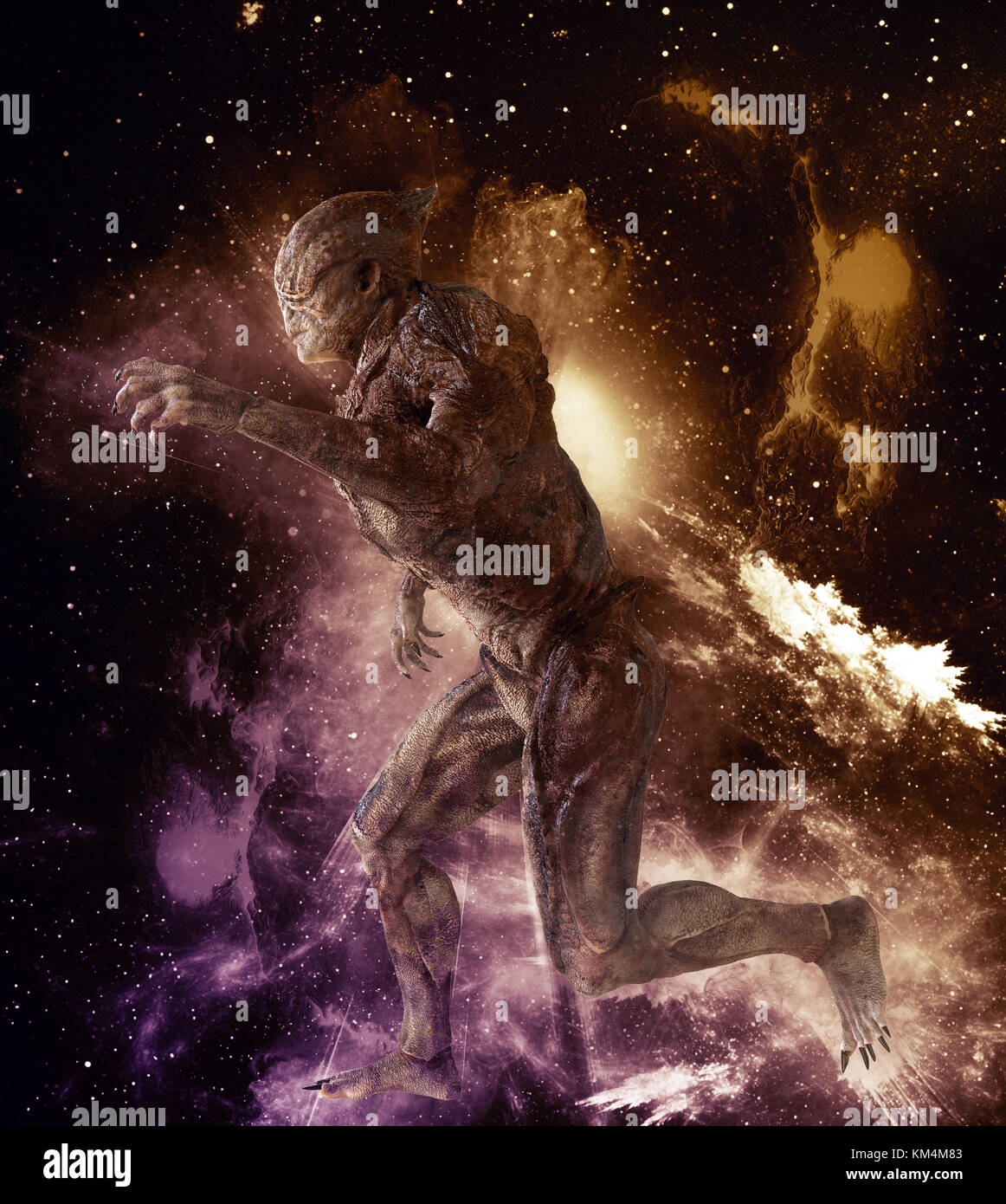 Alien monster on space background 3d illustration Stock Photo - Alamy