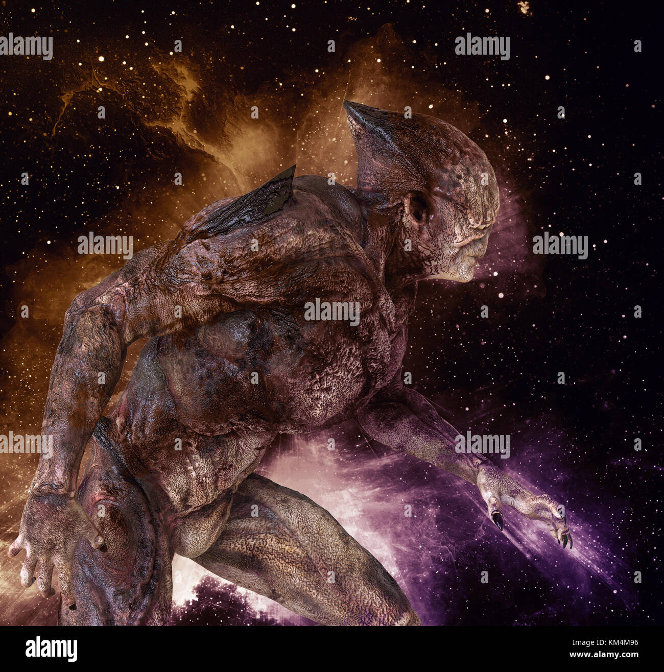 Alien monster on space background 3d illustration Stock Photo - Alamy