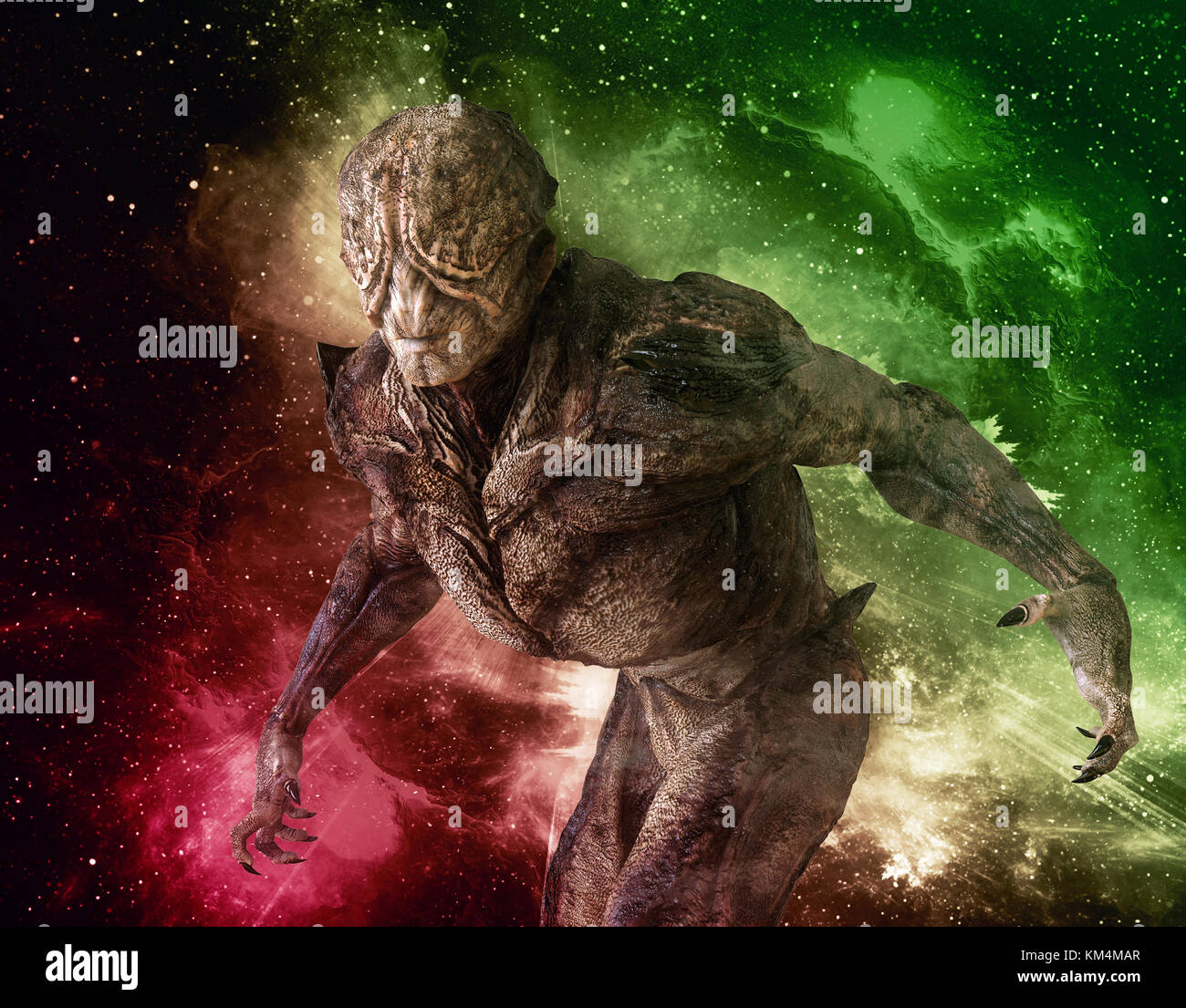 Alien monster on space background 3d illustration Stock Photo - Alamy