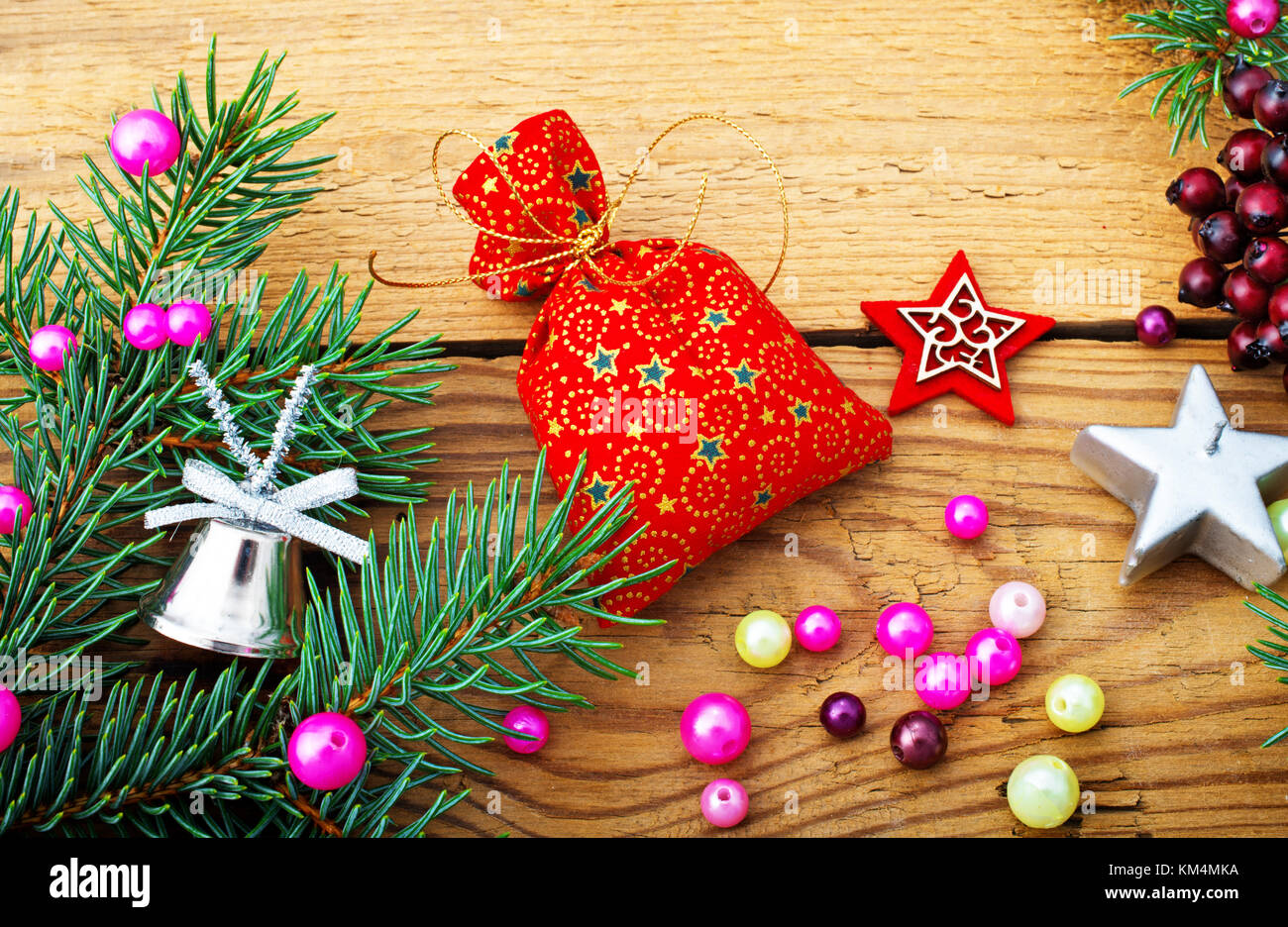 Christmas Decorations with Stars and Christmas Present Stock Photo - Alamy