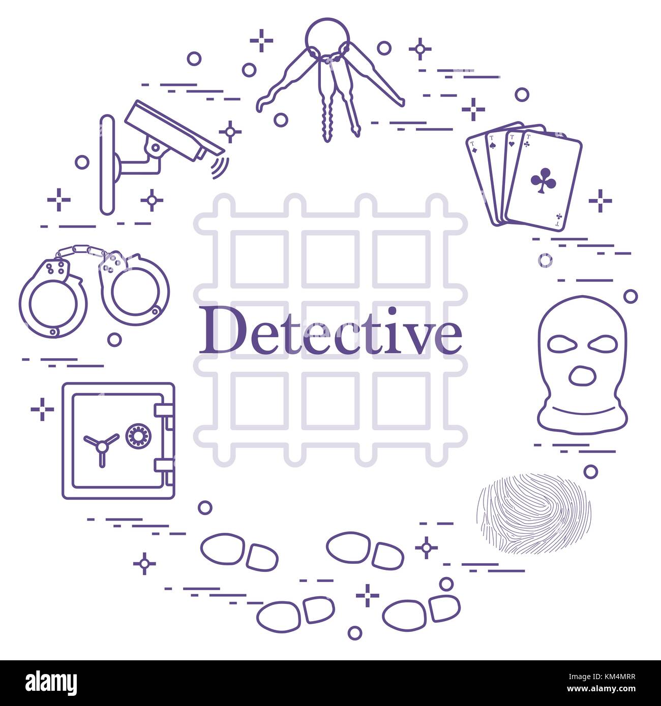 Criminal and detective elements. Crime, law and justice vector icons ...