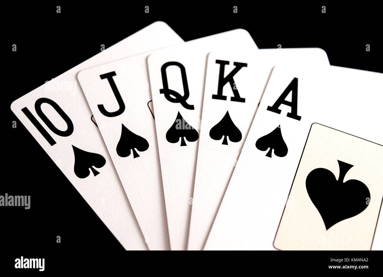 Poker Hand Royal Flush on Black Background Stock Photo - Alamy