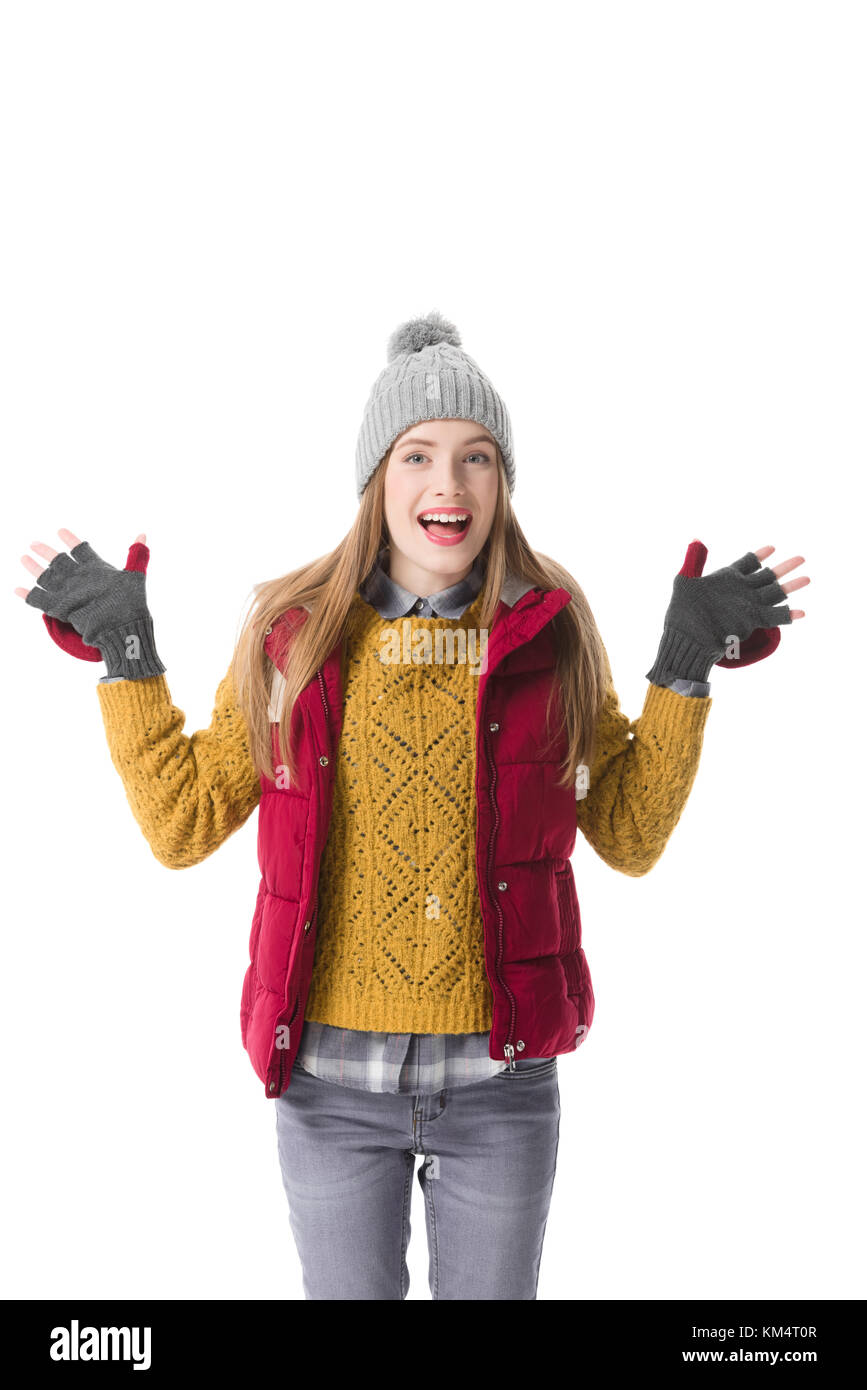 cheerful woman in winter clothes Stock Photo - Alamy
