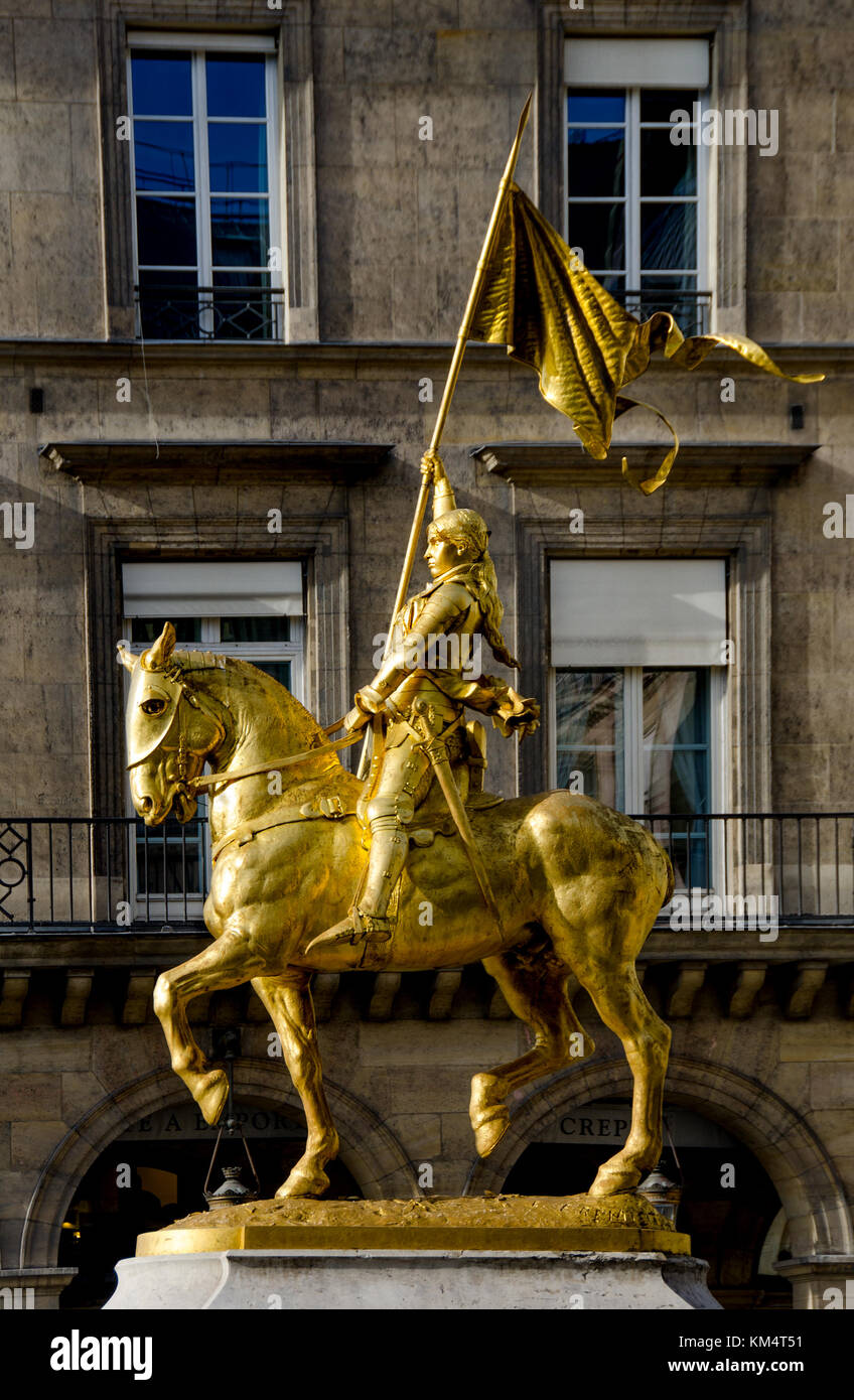 Paris, France. Place des Pyramides (1st Arr) Statue: Jeanne d'Arc / Joan of Arc (1874: Emmanuel ...