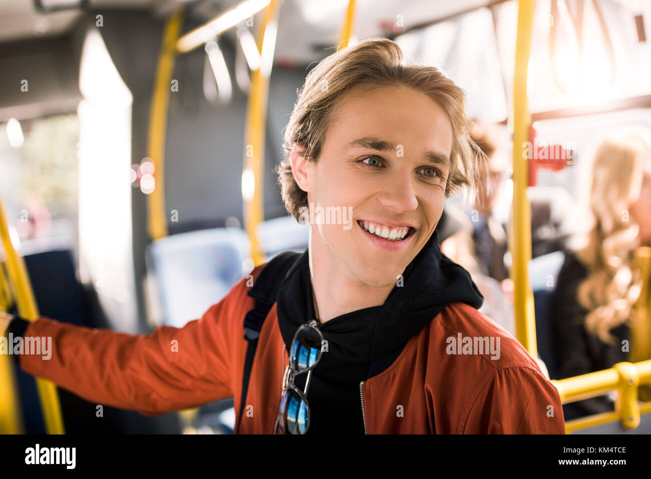 young man in bus Stock Photo - Alamy