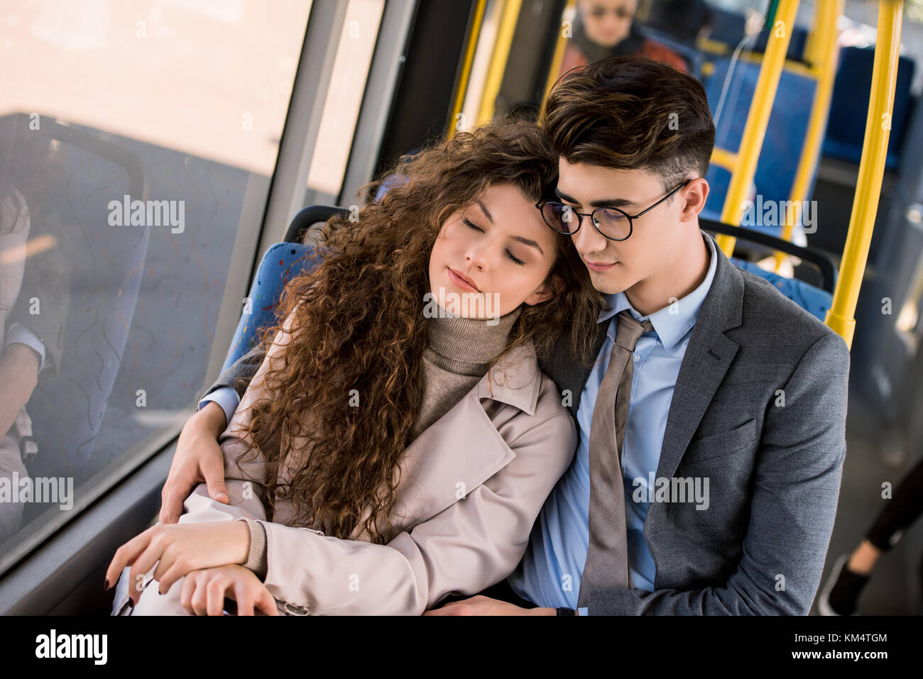 young couple in bus Stock Photo - Alamy