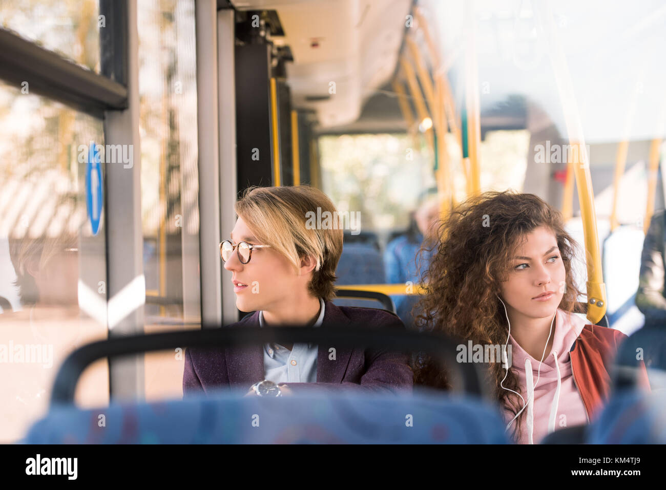 young couple in bus Stock Photo - Alamy