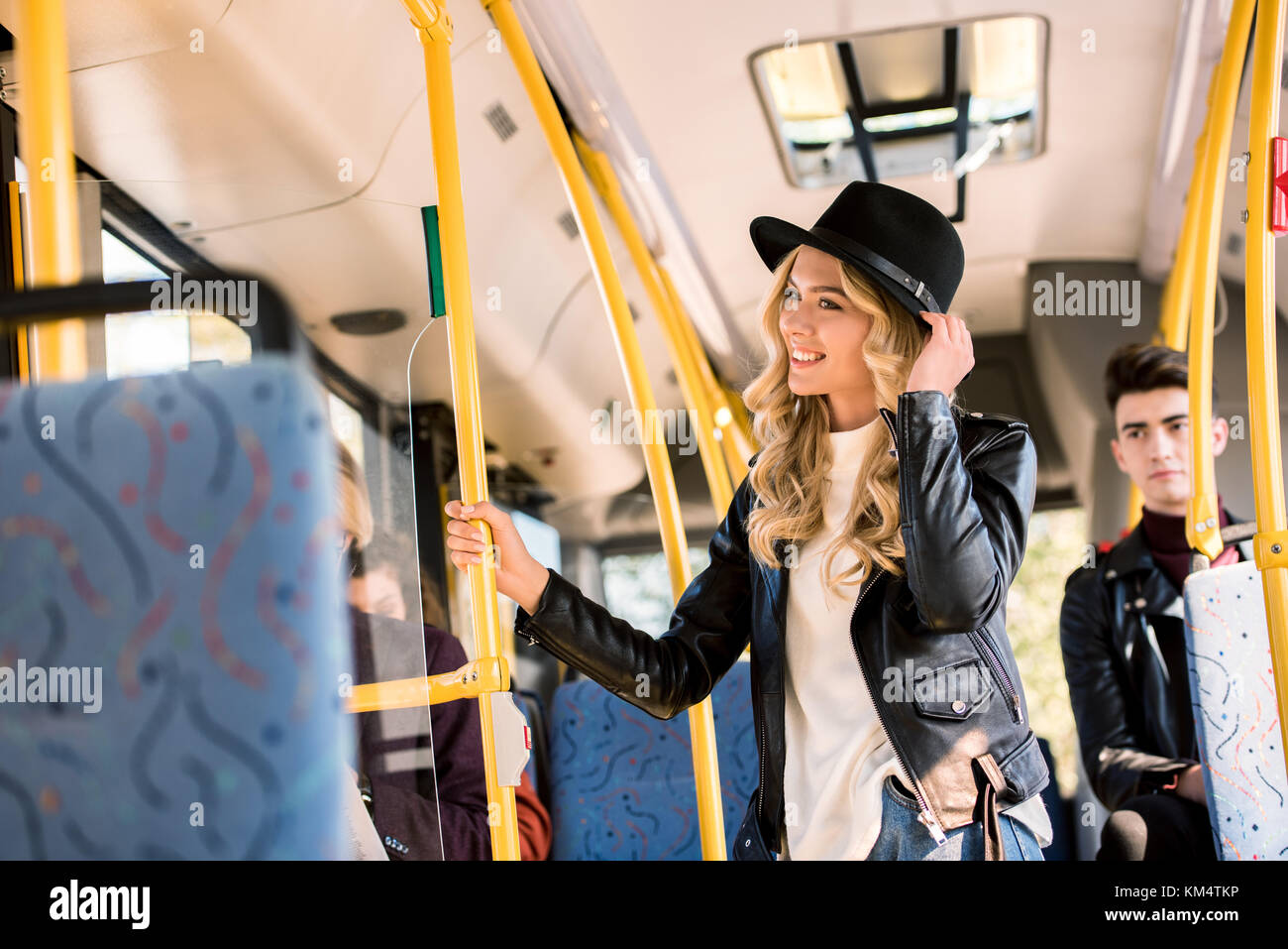 stylish girl in bus Stock Photo - Alamy