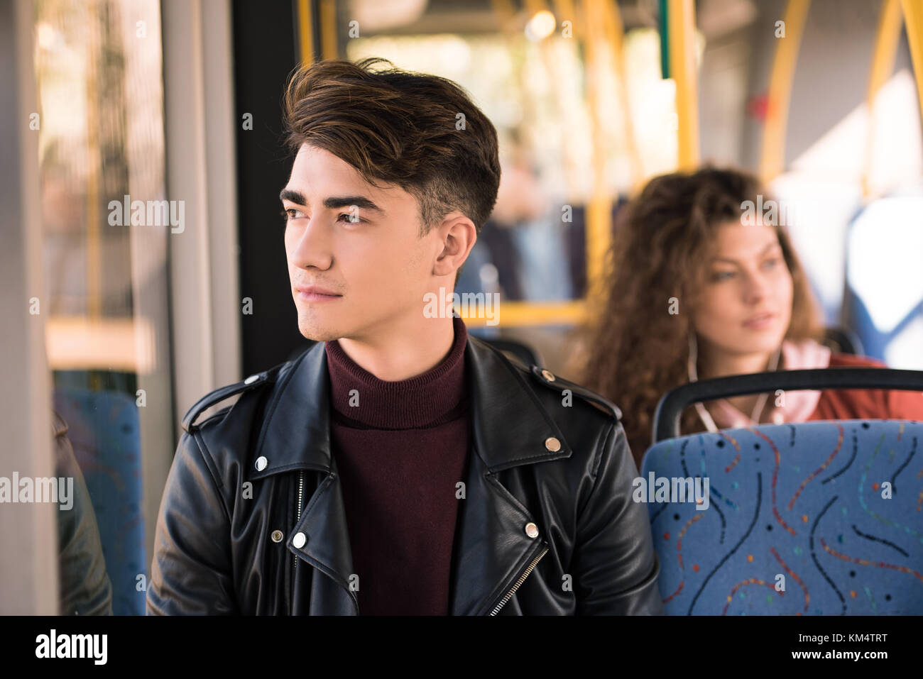 handsome man in bus Stock Photo - Alamy